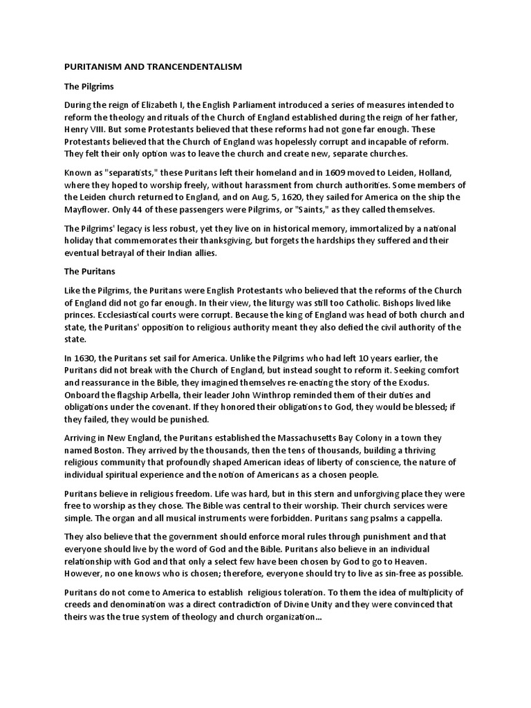 Puritanism and Trancendentalism | PDF | Transcendentalism | Walden