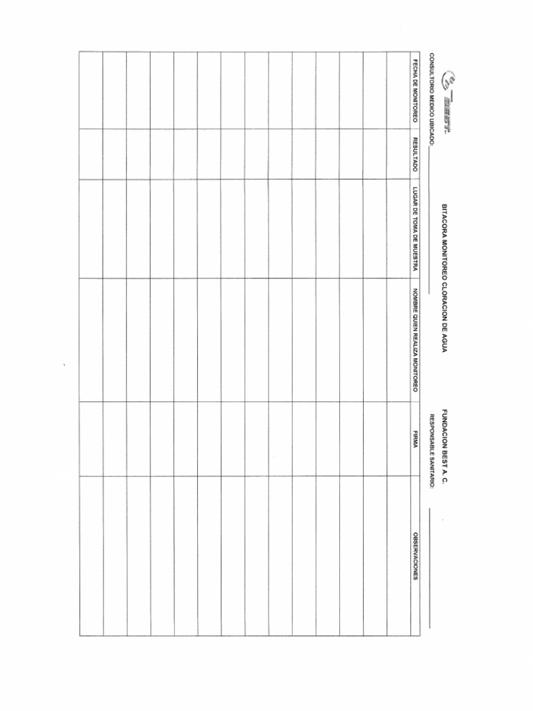 Bitácora de cloración de agua y mantenimiento de cisternas | PDF