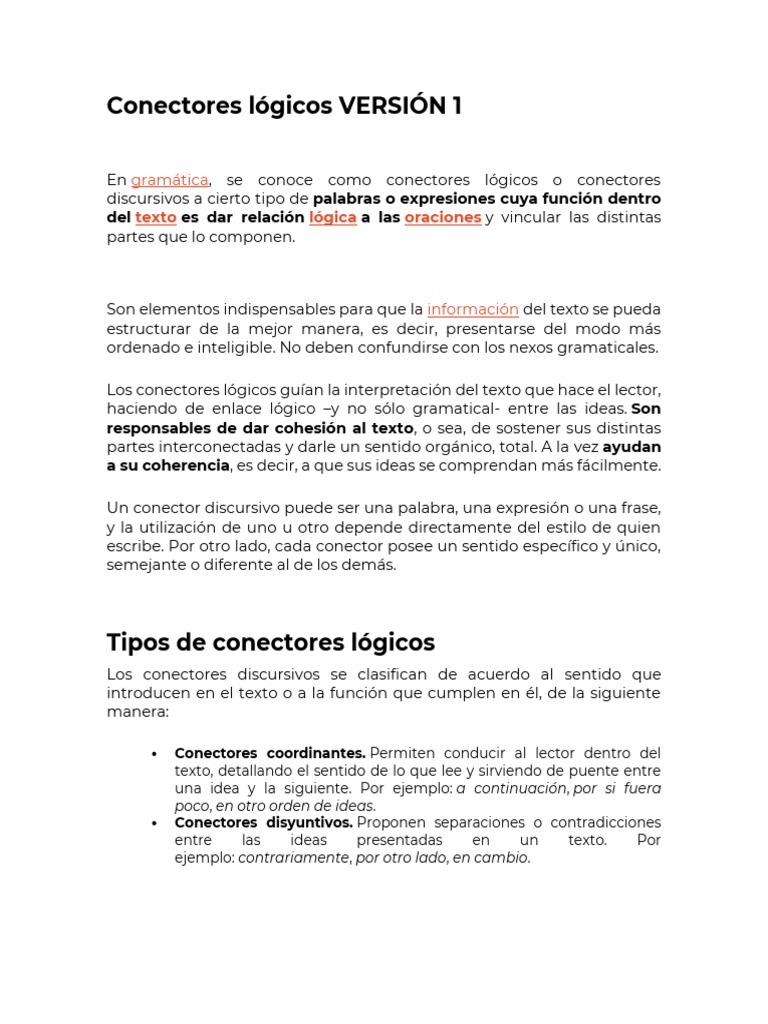 Guía de Conectores Lógicos | PDF | Gramática | Oración (Lingüística)