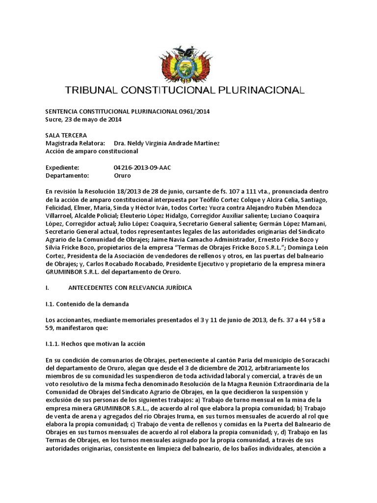 Amparo Constitucional SCP 0961/2014 | PDF | Debido al proceso | Derechos