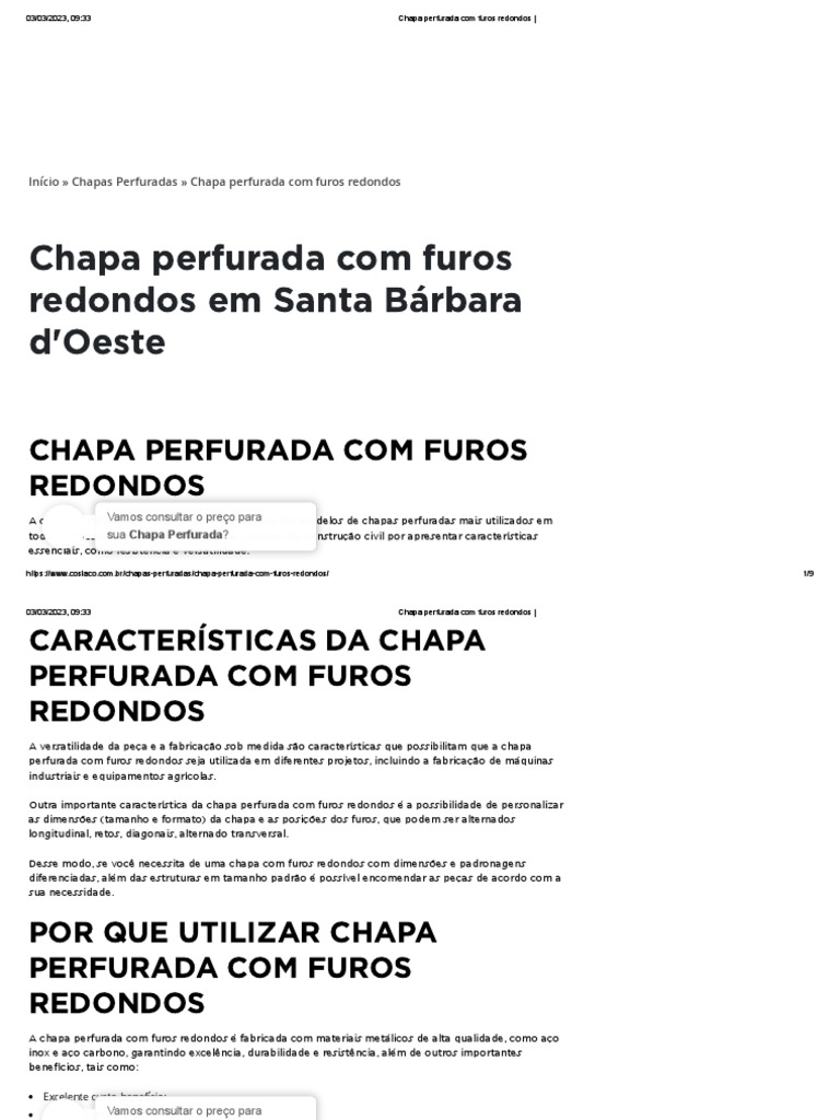 Chapa Perfurada Com Furos Redondos | PDF