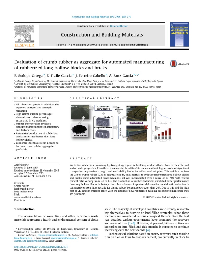 Evaluation of Crumb Rubber As Aggregate For Automated Manufacturing of ...