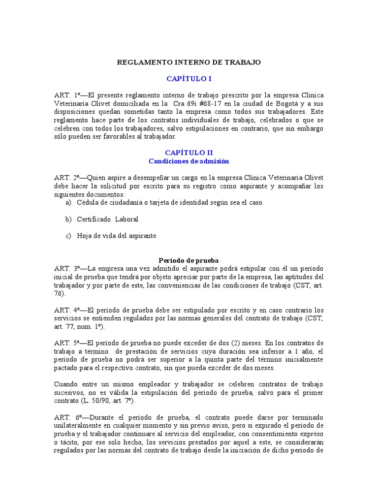 Modelo de Reglamento Interno de Trabajo | PDF | Salario | Salario mínimo