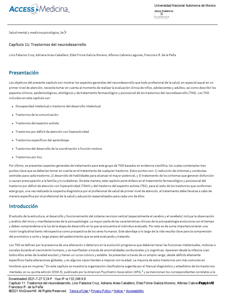 Salud Mental y Medicina Psicológica Capítulo 11-Trastornos Del Neurodesarrollo | PDF | Desorden ...