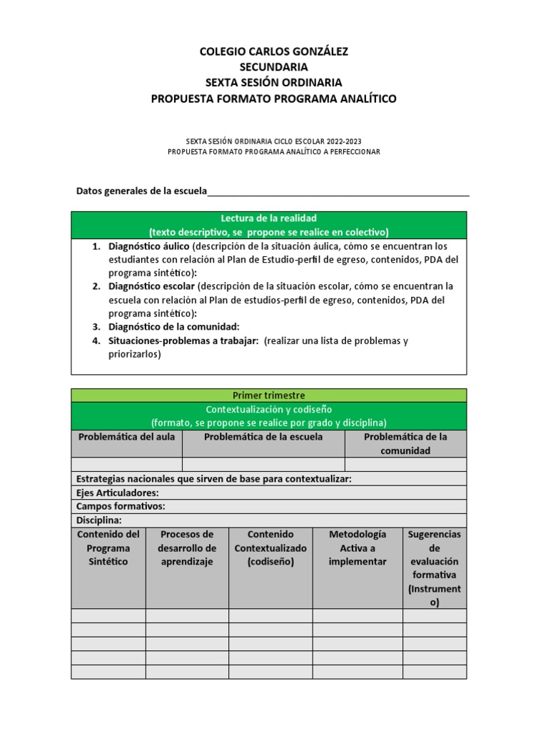 Propuesta de Formato para Programa Analítico | PDF | Evaluación | Aprendizaje