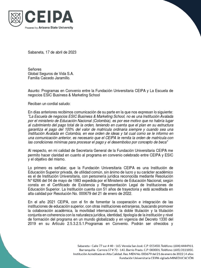 Respuesta A Comunicación Programa ESIC - CEIPA | PDF | Educación más alta | Marketing