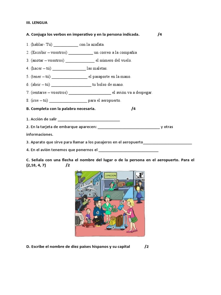 Ejercicios de Lengua sobre Viajes y Aeropuertos | PDF | Estudios de ...