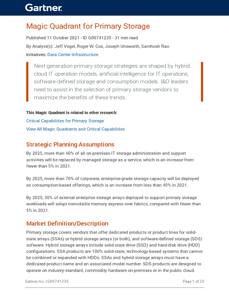 Magic Quadrant For Primary Storage-2021 | PDF | Cloud Computing ...