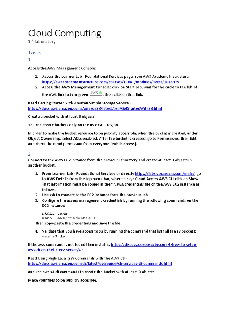 Cloud Computing - Lab 5 | Download Free PDF | Amazon Web Services ...