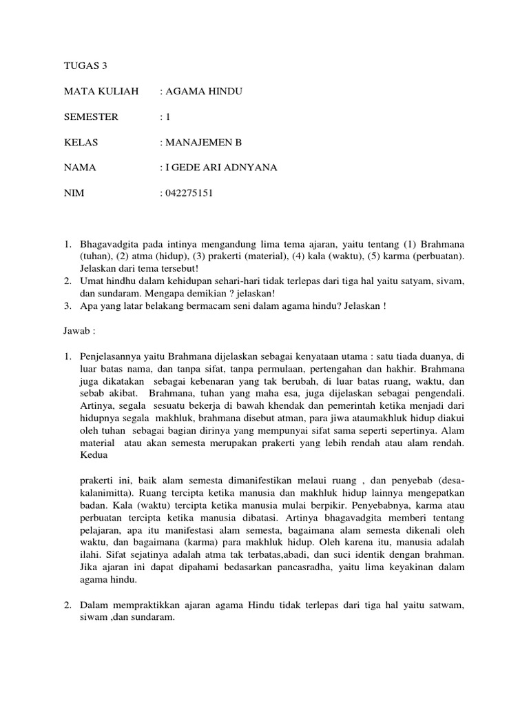 Tugas 3 Agama Hindu E-Learning | PDF