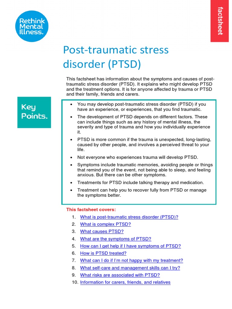 Post Traumatic Stress Disorder PTSD Factsheet | PDF | Psychological ...