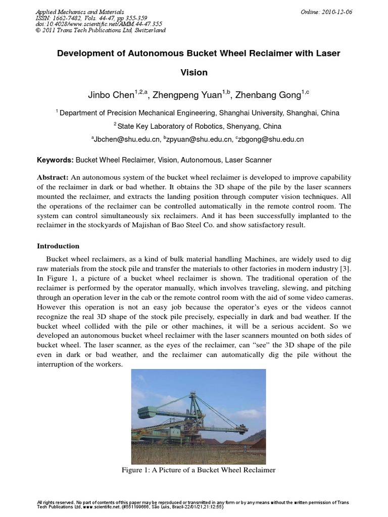 Development of Autonomous Bucket Wheel Reclaimer With Laser | PDF ...
