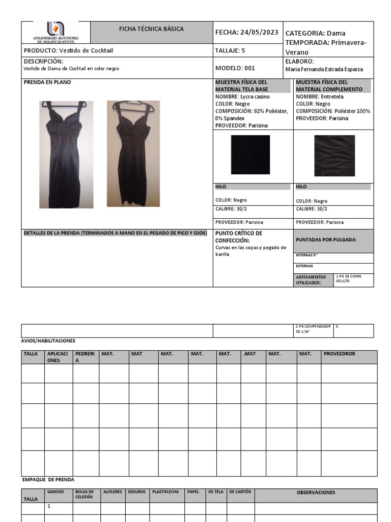 Ejemplo de Una Ficha Tecnica de Vestido | PDF | Ropa | Softlines (venta minorista)