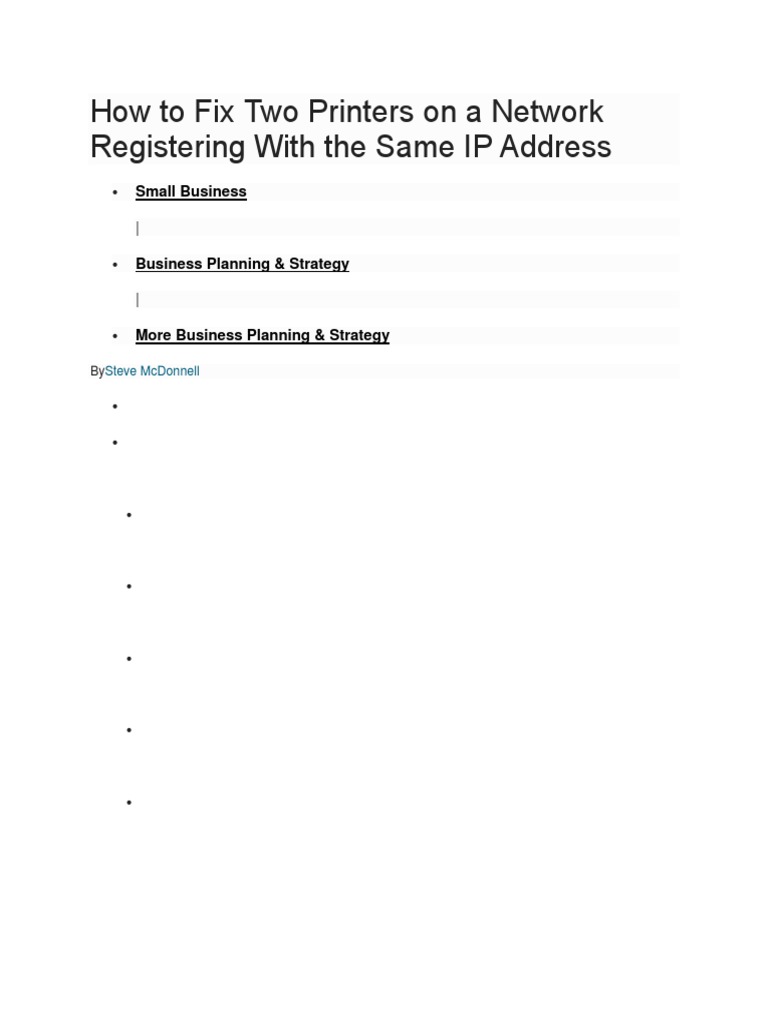 How To Fix Two Printers On A Network Registering With The Same Ip Address Pdf Ip Address