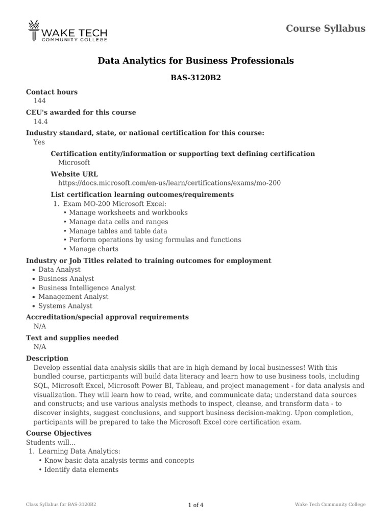 Data Analytics For Business Professionals Syllabus | PDF | Data ...