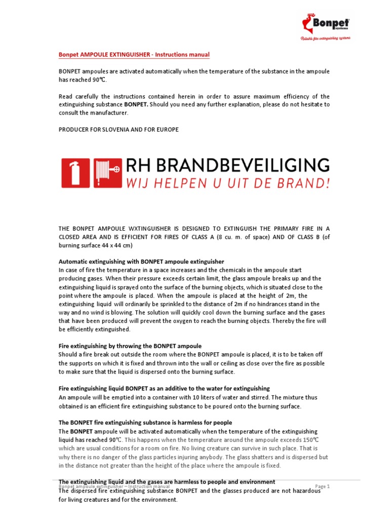 Bonpet Systems Nederland Bonpet Ampul Instruction Manual | PDF | Fires ...