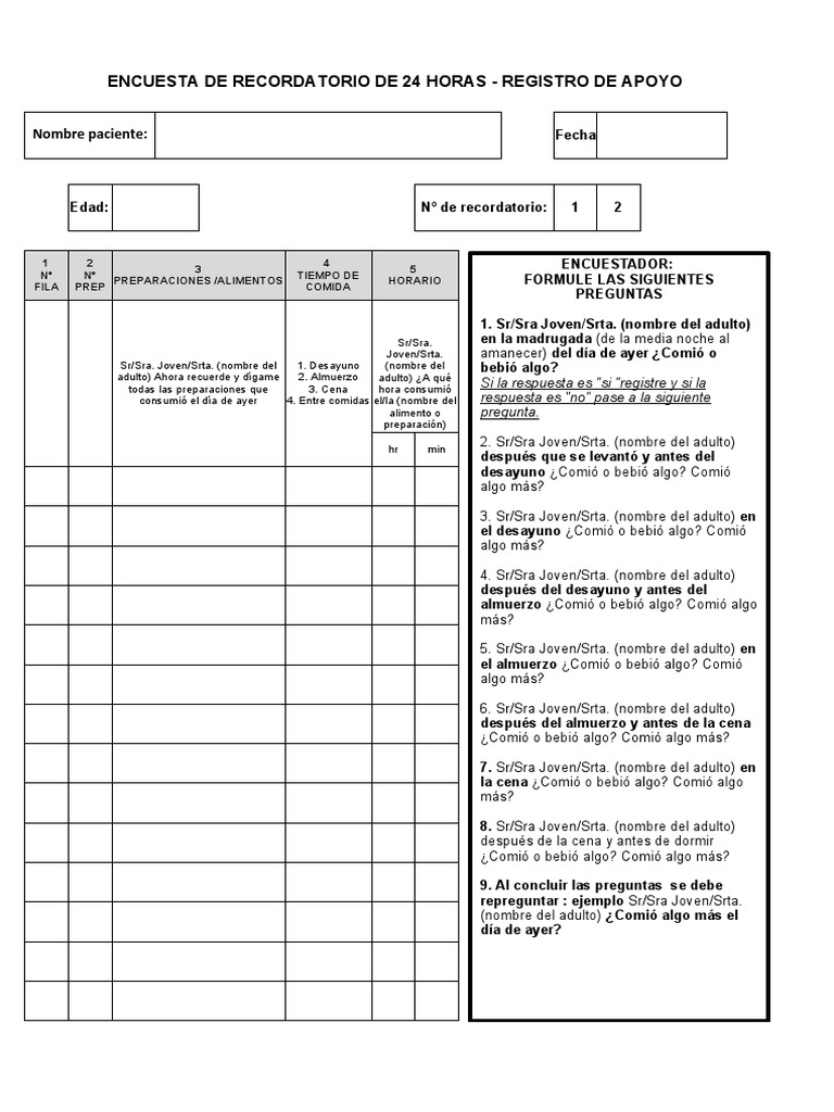 Recordatorio de 24 H | PDF | Comida y bebida | Cocina