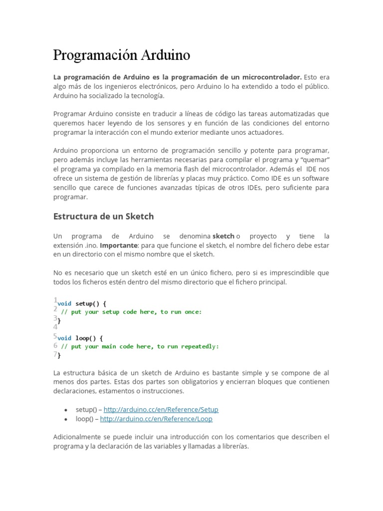 Programación Arduino | PDF | Arduino | Programación de computadoras