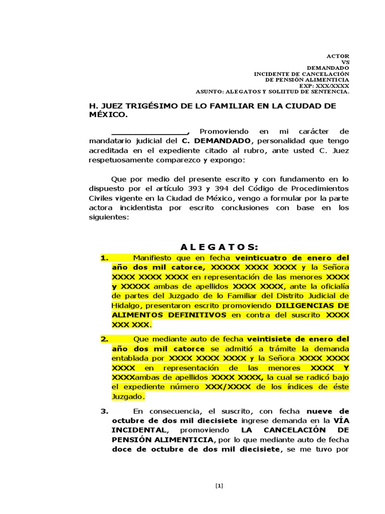 Escrito de Alegatos | PDF | Pensión alimenticia | Justicia
