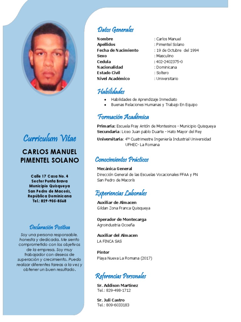 Curriculum de CARLOS MANUEL PIMENTEL SOLANO | PDF