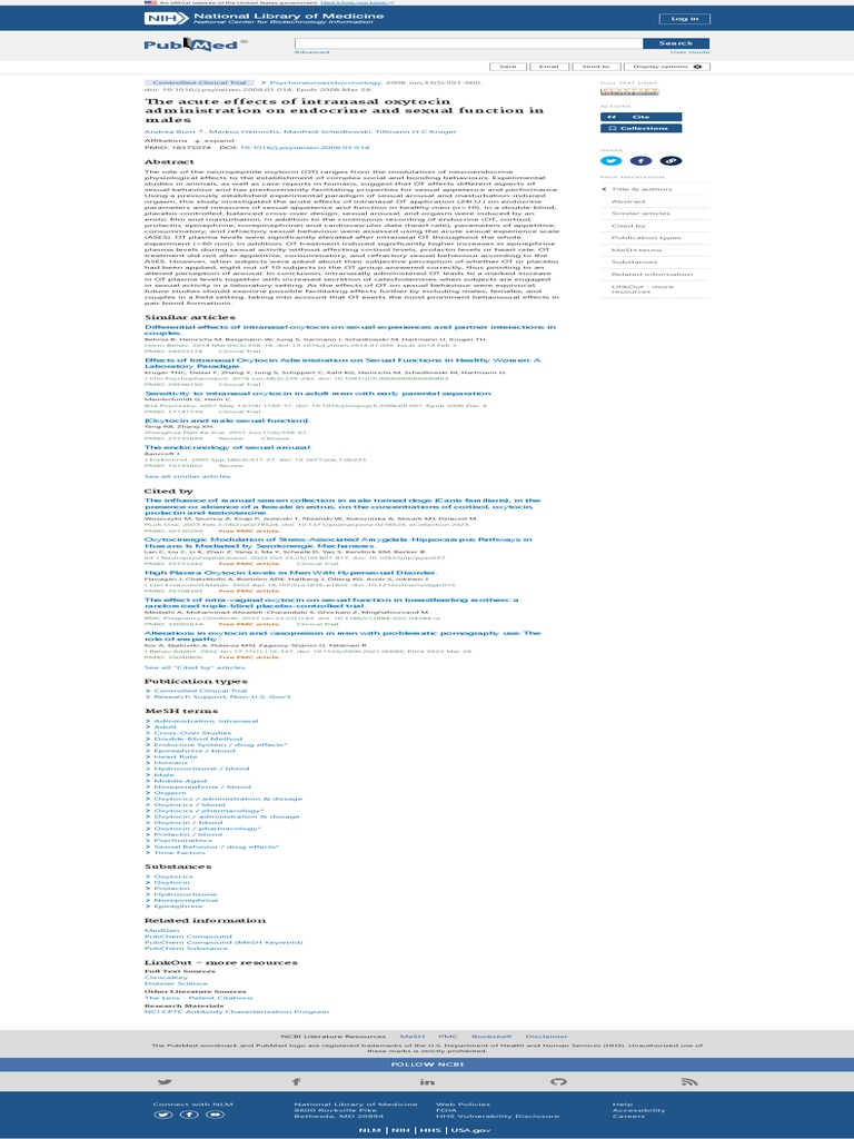 The Acute Effects of Intranasal Oxytocin Administration On Endocrine and Sexual Function in ...