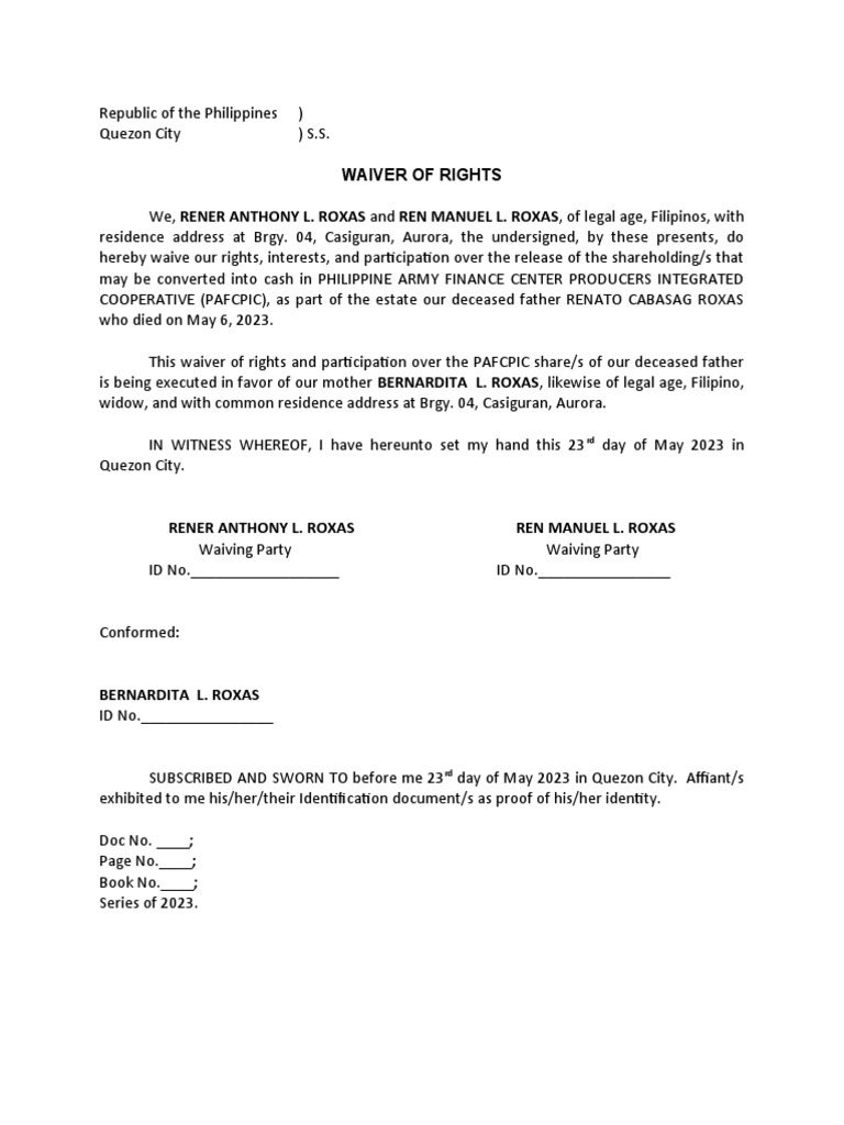 Waiver of Right | PDF | Law