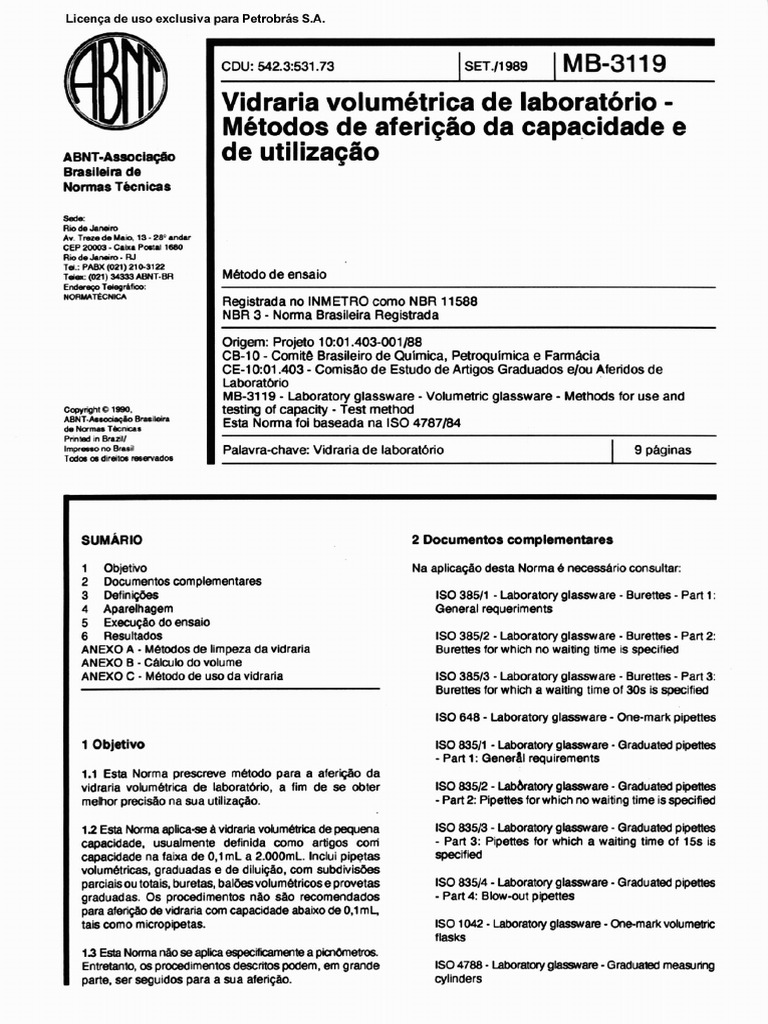 Normas para Vidraria Volumétrica | PDF | Química Física | Ciências Físicas