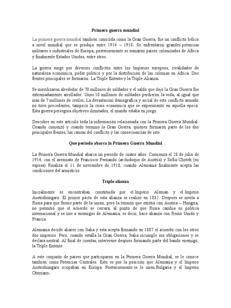 Resumen de la Primera Guerra Mundial | PDF | Primera Guerra Mundial ...