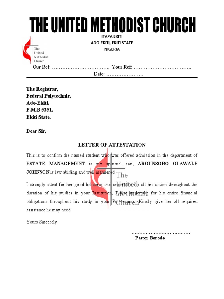 Church Attestation Letter for Student | PDF | Self-Improvement