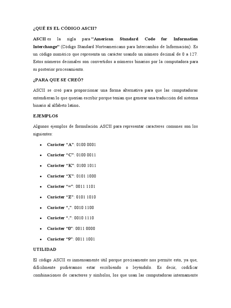Definición y utilidad del código ASCII | PDF | Ascii | Ingeniería ...