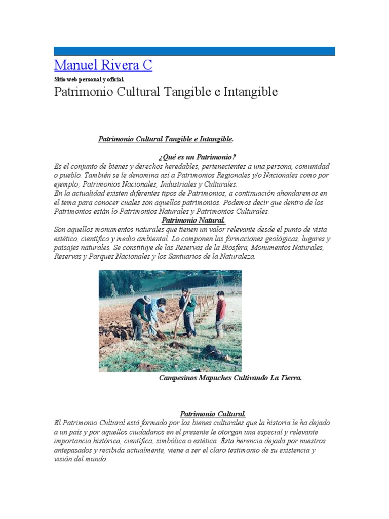 patrimonio tangible e intangible | PDF | Patrimonio cultural | Bienes (Ley)