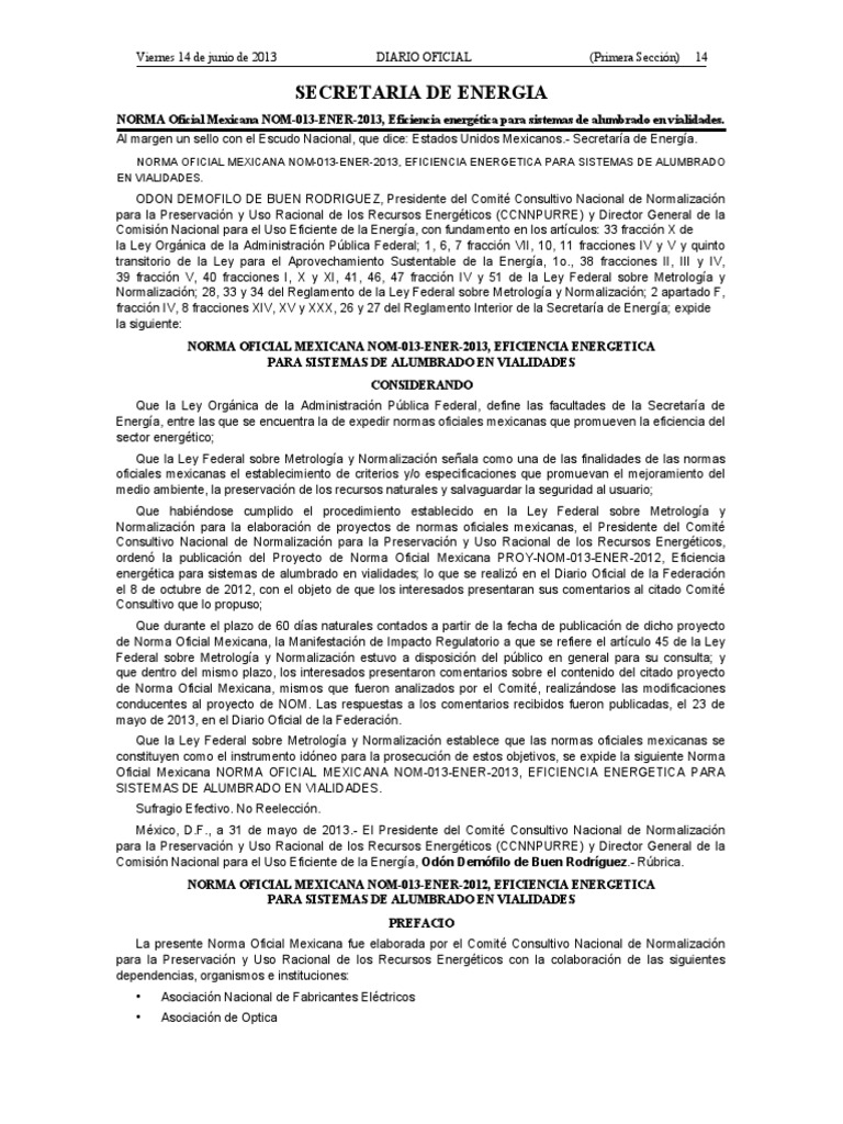 Nom 013 Ener 2013 | PDF | Ingenieria Eléctrica | México