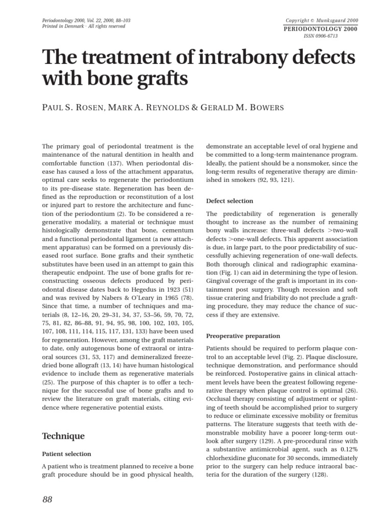 The Treatment of Intrabony Defects With Bone Grafts: P S. R M A. R & G M. B | PDF ...