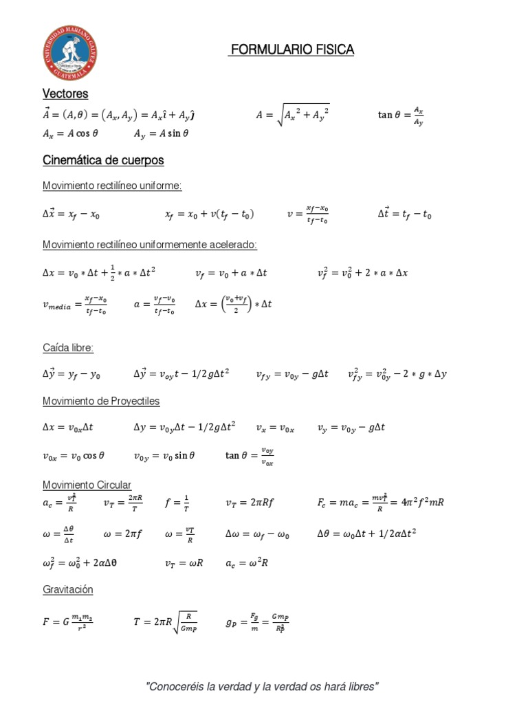Formulario Fisica | PDF | Cinemática | Física teórica
