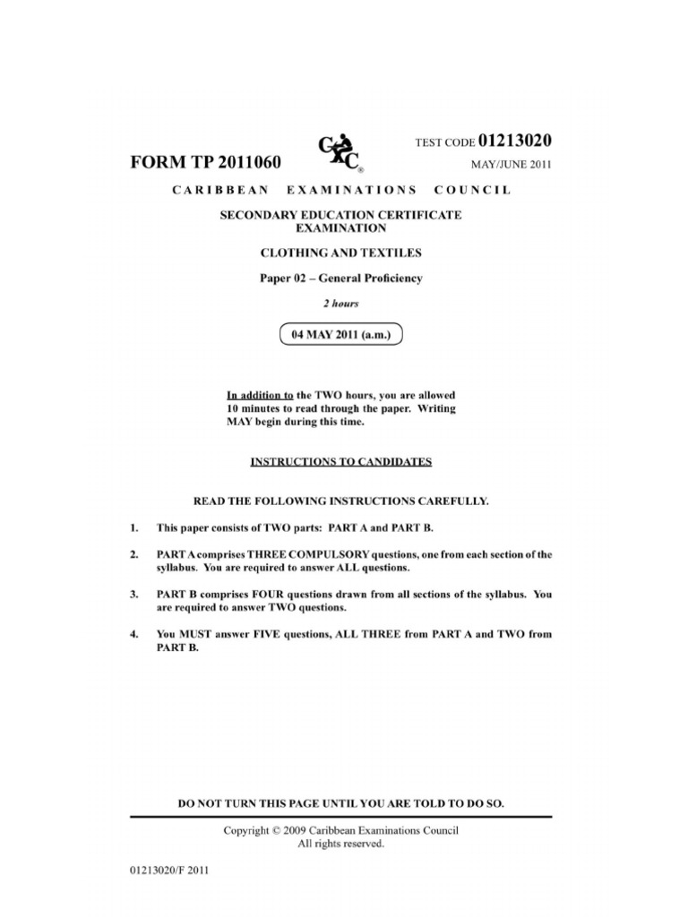 Clothing & Textile Past Paper May 2011 | PDF