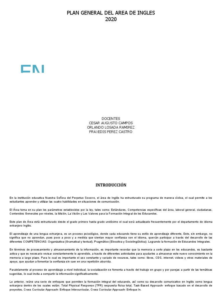 Plan de Estudios Ingles Rv-2020 | PDF | Aprendizaje | Plan de estudios