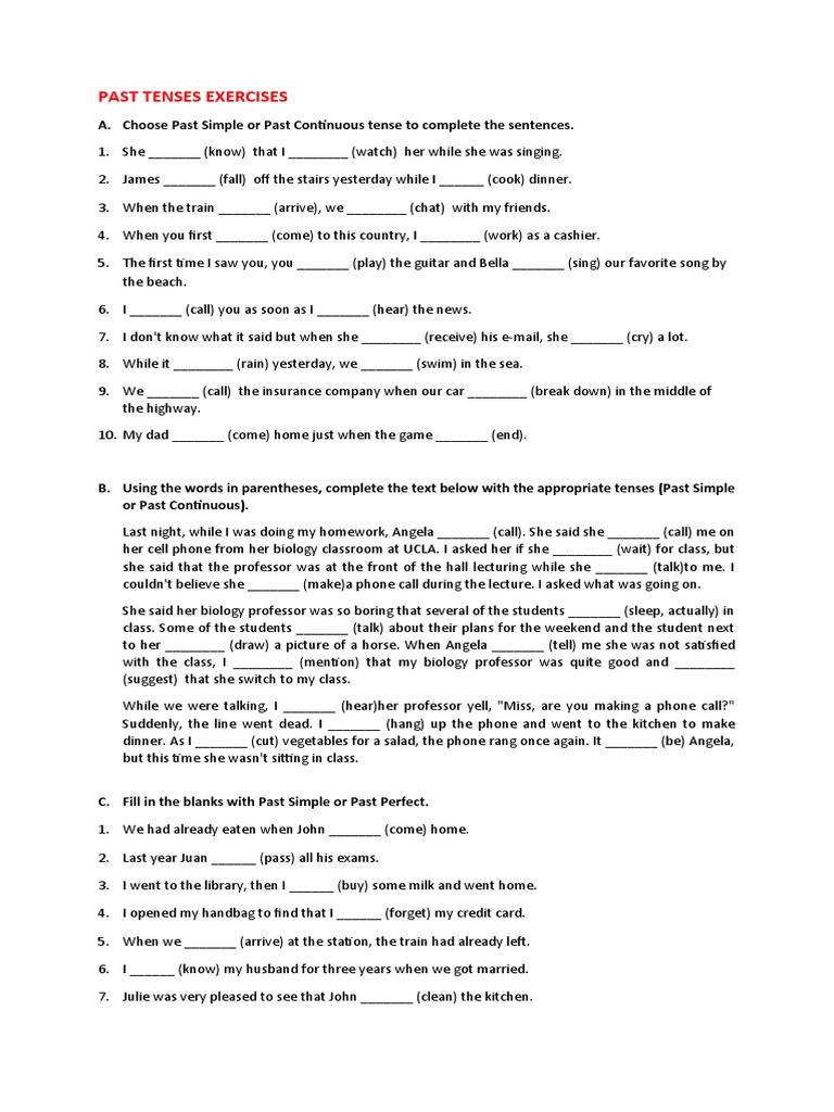 Past Tenses Exercises | PDF