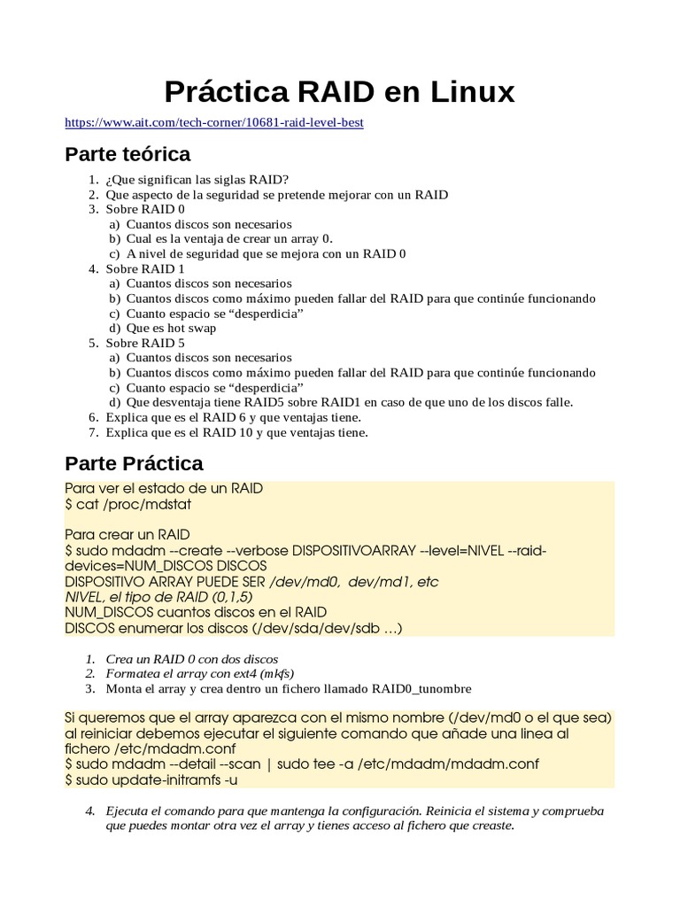 Practica RAID | PDF | Ingeniería Informática | Datos de computadora