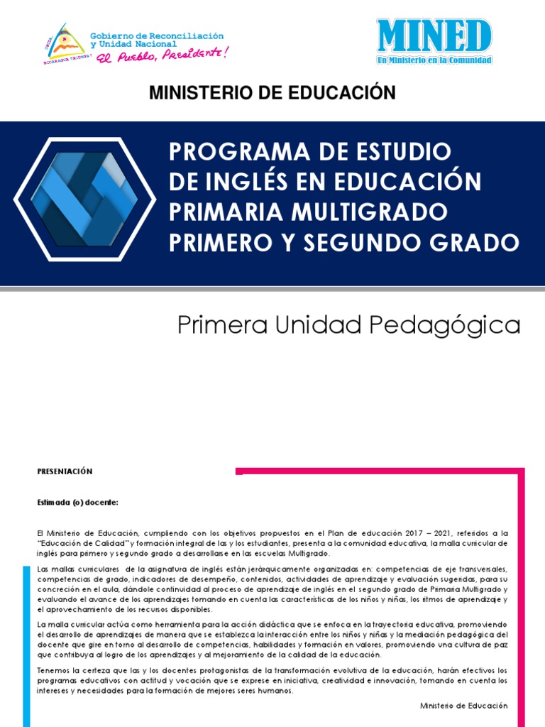 Primera Unidad Pedagogica, Inglés en Multigrado 2022 | PDF | Educación ...