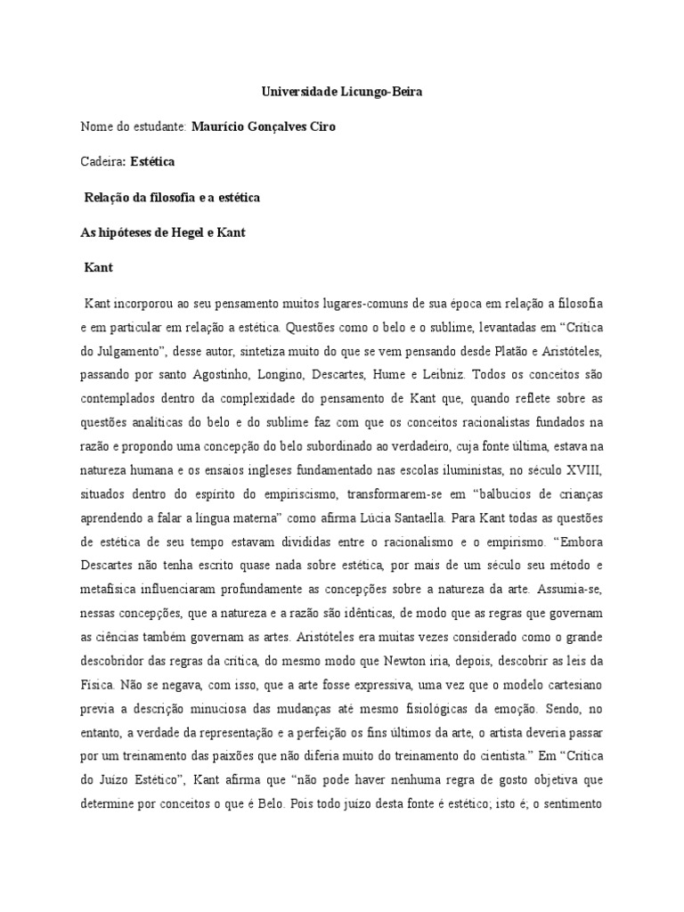 A Relacao Filosofia e Estetica em Hegel e Kant | PDF | Estética | Beleza