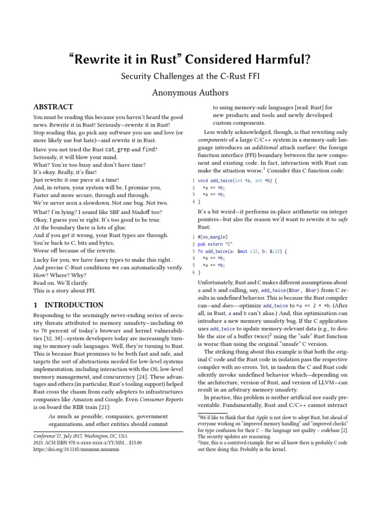 "Rewrite It in Rust" Considered Harmful? | Download Free PDF | C (Programming Language) | C++