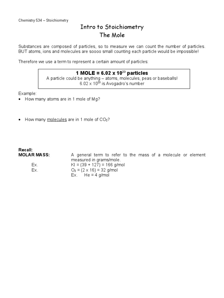 Stoich - Lesson 1 - Intro & Mole Conversions | PDF