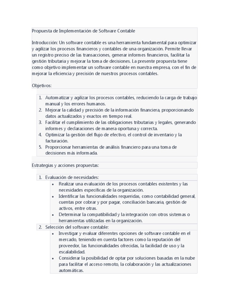 Propuesta de Implementación de Software Contable | PDF | Contabilidad | Software