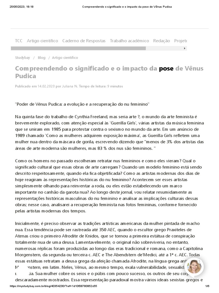 Compreendendo o Significado e o Impacto Da Pose de Vênus Pudica | PDF ...