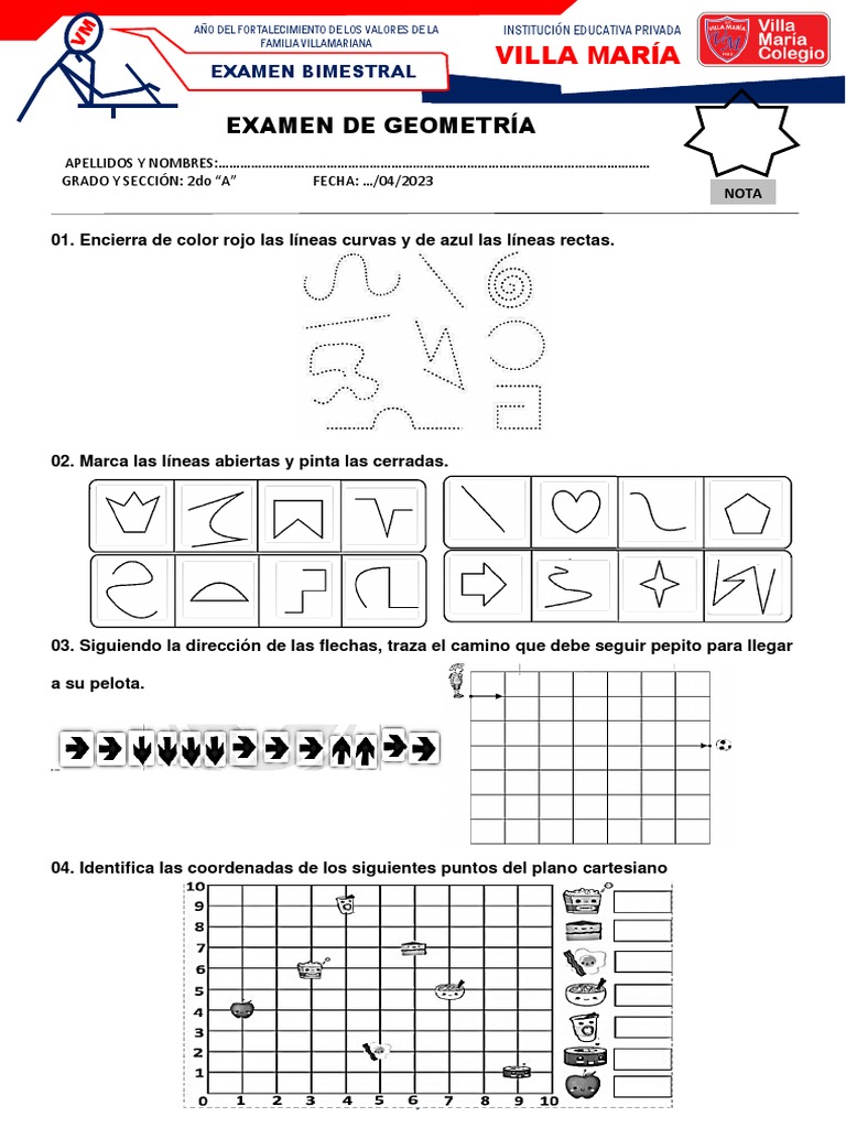 Examen Bimestral de Geometria 2do de Primaria | PDF