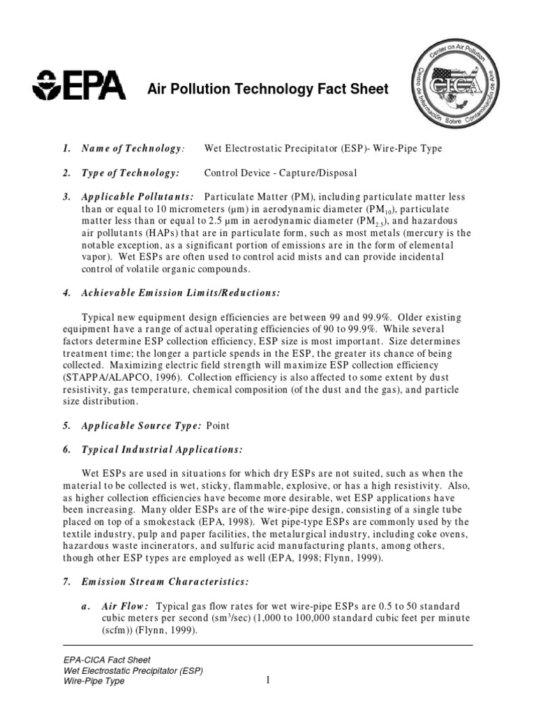 Air Pollution Technology Fact Sheet: EPA-CICA Fact Sheet Wet ...