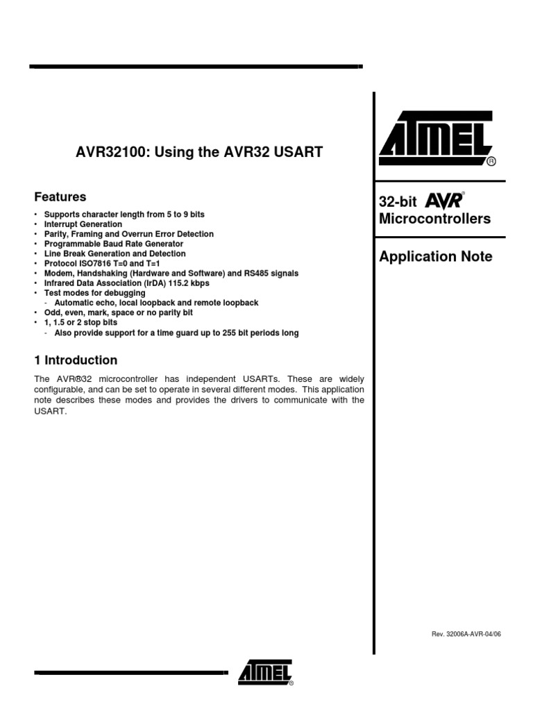 Avr32100 Using Avr32 Usart | PDF | Computers
