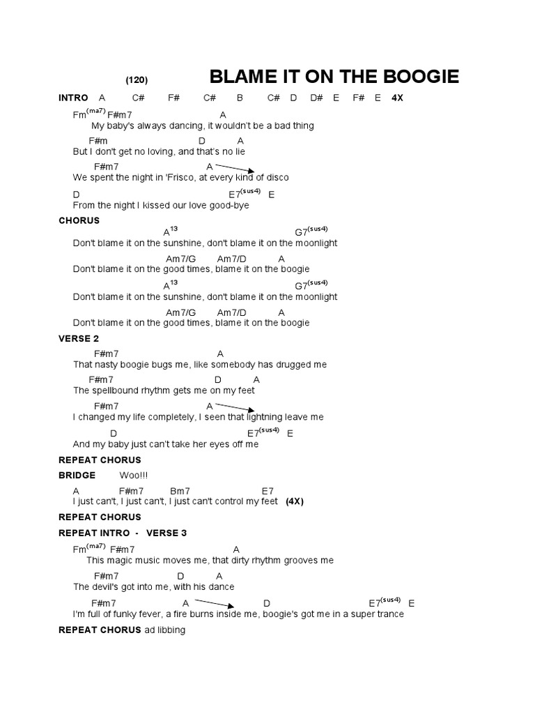 Blame It On The Boogie - Chords and Lyrics | PDF