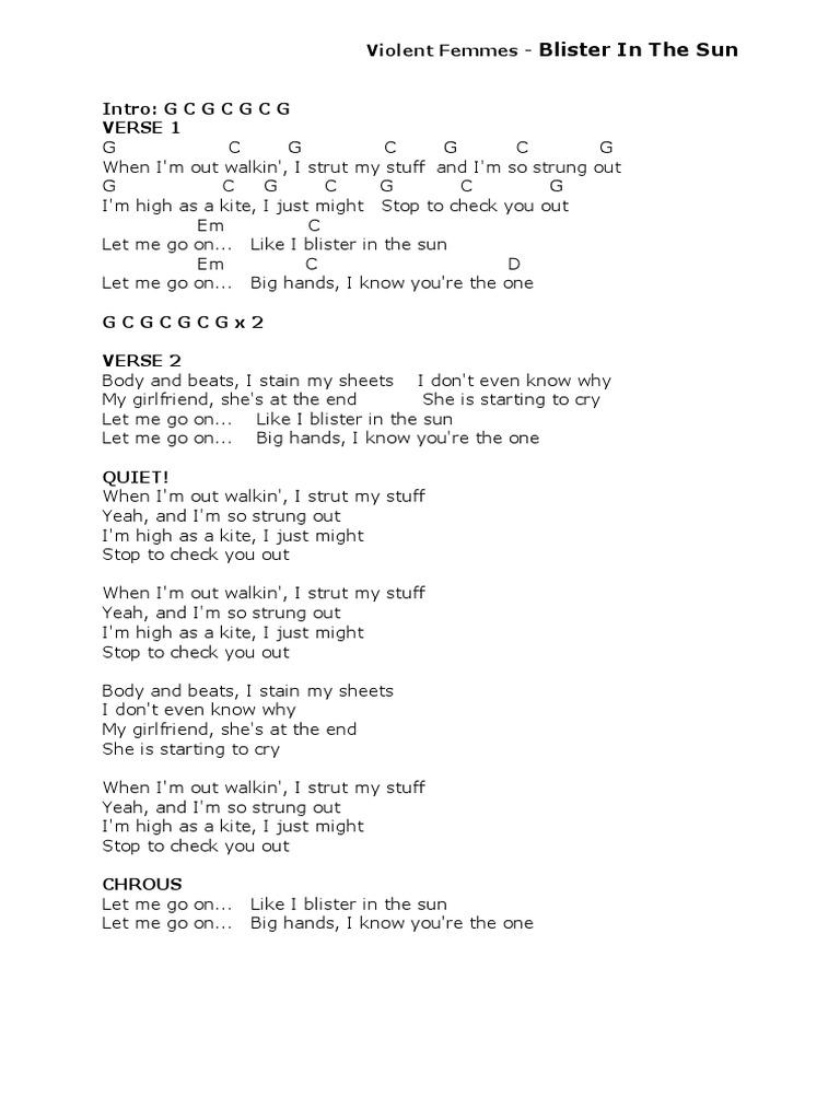 Blister in The Sun - Lyrics and Chords | PDF | Poetry