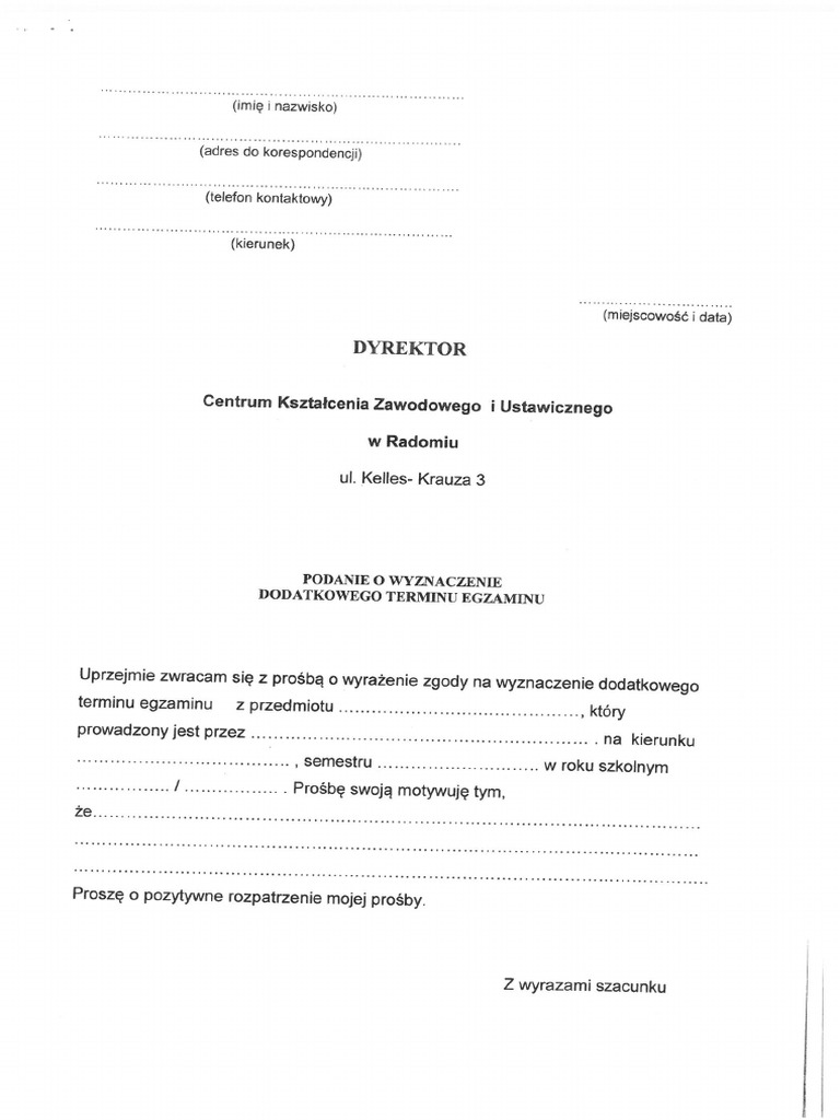 Podanie o Egzamin Dodatkowy | PDF